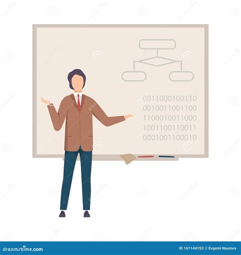 man stands near the blackboard and teaches programming vector illustration stock vector