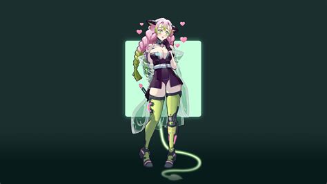 Cleavage Simple Background Braided Hair Pink Hair Anime