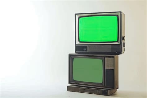 Vintage Television Stack Isolated On White With Chroma Key Green Screen