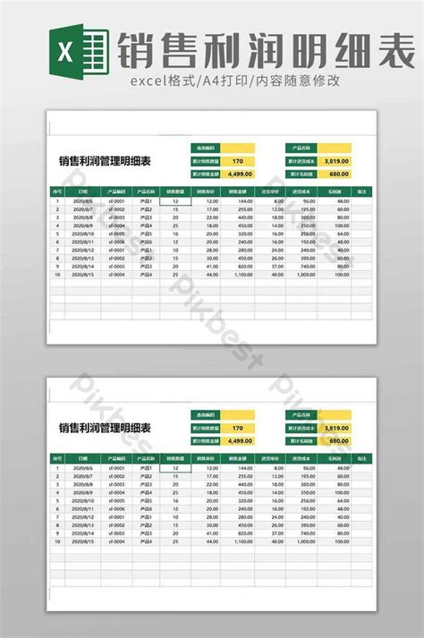 商品銷售利潤表excel模板 Xls Excel模板素材免費下載 Pikbest