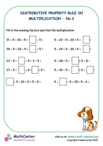 Distributive Property Rule In Multiplication No2 Worksheets Math