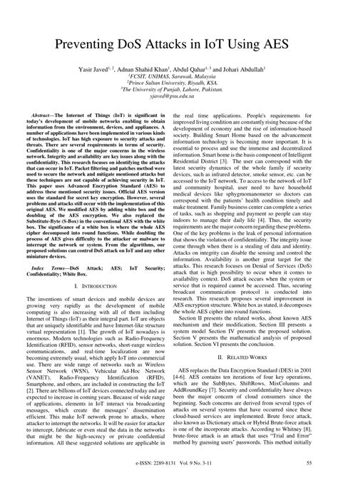 pdf preventing dos attacks in iot using aes