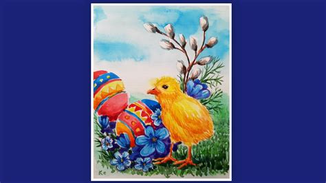 РИСУЕМ ПРОСТОЙ РИСУНОК НА ПАСХУ КАК НАРИСОВАТЬ РИСУНОК НА ПАСХУ ПАСХАЛЬНЫЙ РИСУНОК АКВАРЕЛЬЮ🐣