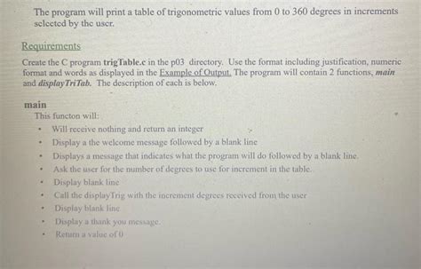 Solved The Program Will Print A Table Of Trigonometric