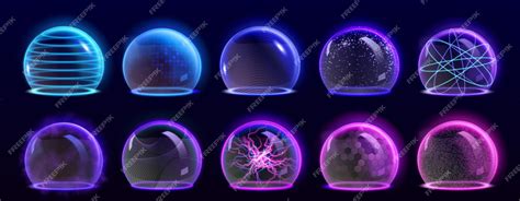 Free Vector Set Of Neon Sphere Shields Isolated On Black Background