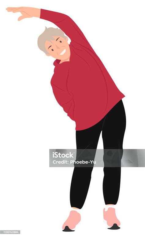 만화 사람 캐릭터 디자인 수석 오래 된 여자 운동 한 쪽으로 스트레칭 귀여운에 대한 스톡 벡터 아트 및 기타 이미지 귀여운 노인 모던 양식 Istock