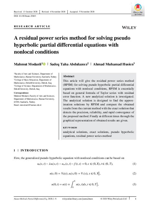 Pdf A Residual Power Series Method For Solving Pseudo Hyperbolic Partial Differential