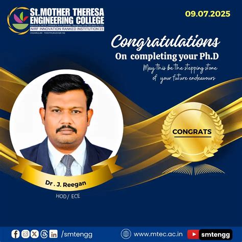Reegan Phd News And Events St Mother Theresa Engineering College Thoothukudi