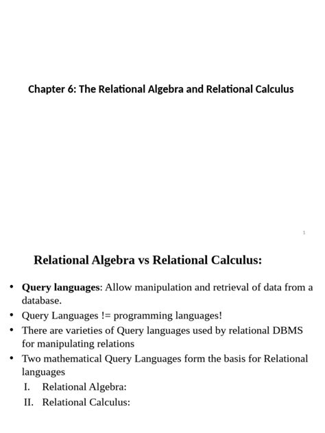 Chapter 6 Relational Algebra And Calculus Pdf Relational Model Databases