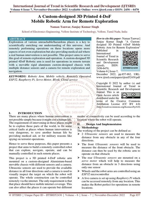 A Custom Designed 3d Printed 4 Dof Mobile Robotic Arm For Remote