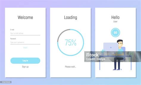모바일 응용 프로그램 템플릿입니다 로그인 폼 로드 바입니다 모바일 응용 프로그램 서식 파일의 개념입니다 평면 디자인입니다 벡터 일러스트입니다 개념에 대한 스톡 벡터 아트 및