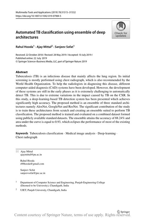 Automated Tb Classification Using Ensemble Of Deep Architectures Request Pdf
