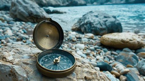 A Compass Rests On Stones In A Circling Pattern Near The Electric Blue