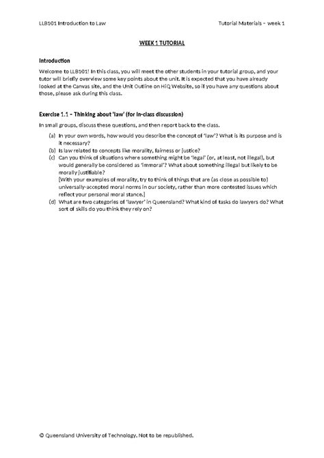 Week 1 Tutorial Activities Llb101 Introduction To Law Tutorial