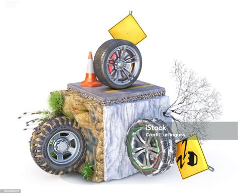 다른 타이어 겨울 여름 오프로드 바퀴가 땅의 조각에 있습니다 3d 일러스트레이션 0명에 대한 스톡 사진 및 기타 이미지 0명 3차원 형태 가장자리 Istock