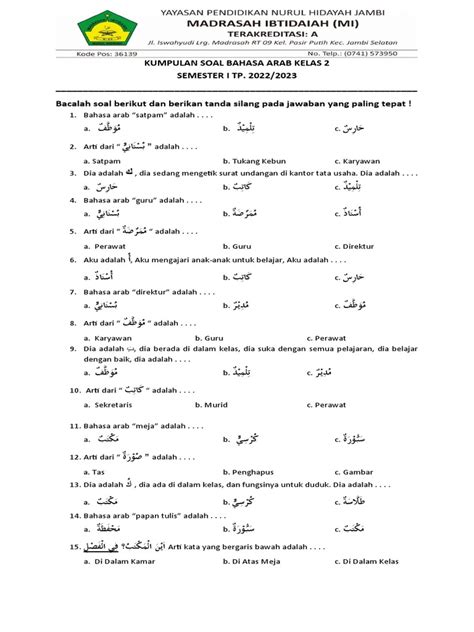 Kumpulan Soal Bahasa Arab Kelas 2 Pdf