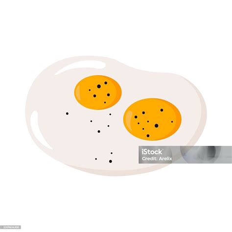 달걀 후라이 노란 노른자와 모양의 알부민 닭고기 단백질을 곁들인 만화 요리 계란 평평하고 맛있는 식욕을 돋우는 아침 식사 요리 건강한 아침 음식 벡터 고립 된 그림 건강한