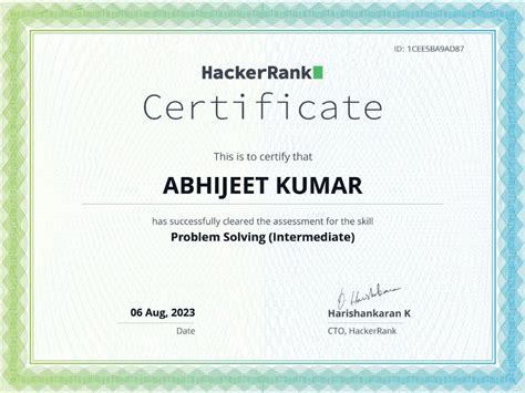 abhijeet kumar on linkedin hackerrank problemsolving certificate