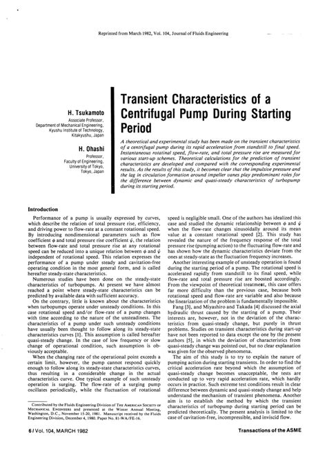 Pdf Transient Characteristics Of A Centrifugal Pump During Starting