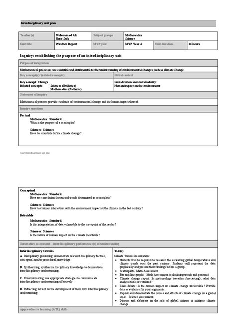 Interdisciplinary Unit Planner Math And Science Yr 9 Pdf Science