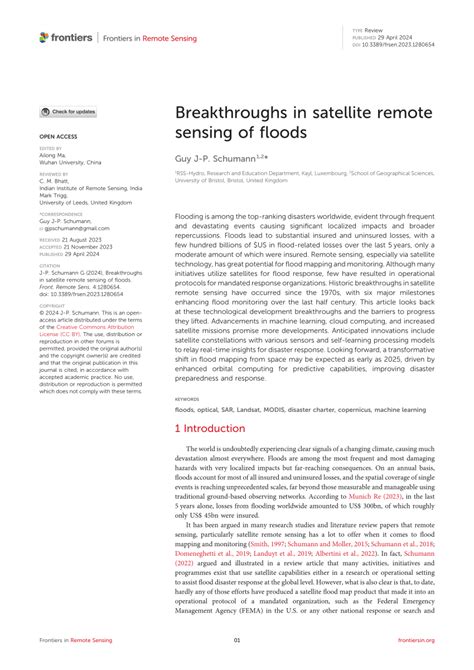 Pdf Breakthroughs In Satellite Remote Sensing Of Floods