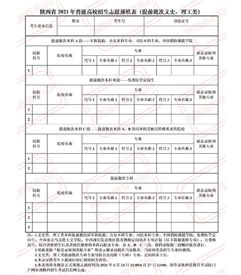 2024年陕西高考志愿表样表 高考填报志愿表样本已填好 图