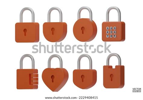 Set 3d Orange Padlock Icons Isolated Stock Vector Royalty Free 2229408415 Shutterstock