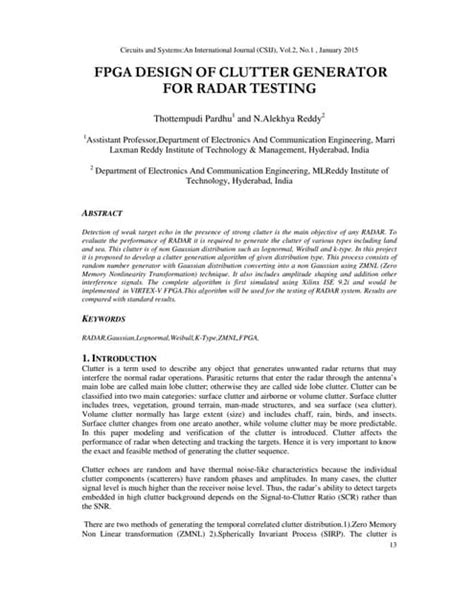 Fpga Design Of Clutter Generator For Radar Testing Pdf