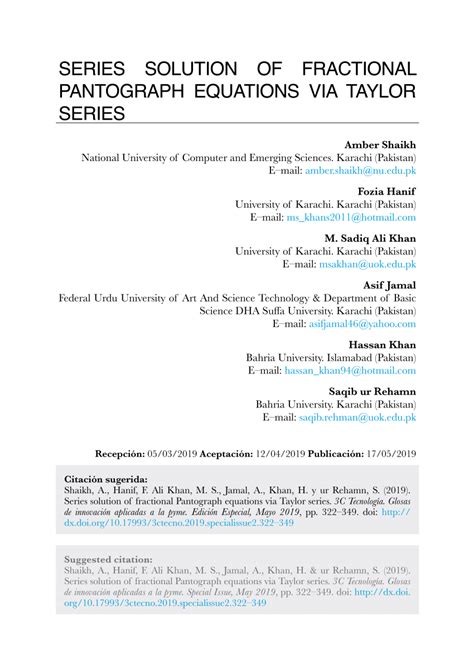 Pdf Series Solution Of Fractional Pantograph Equations Via Taylor Series