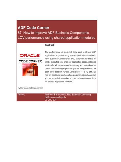 Adf Code Corner 87 How To Improve Adf Business Components Lov