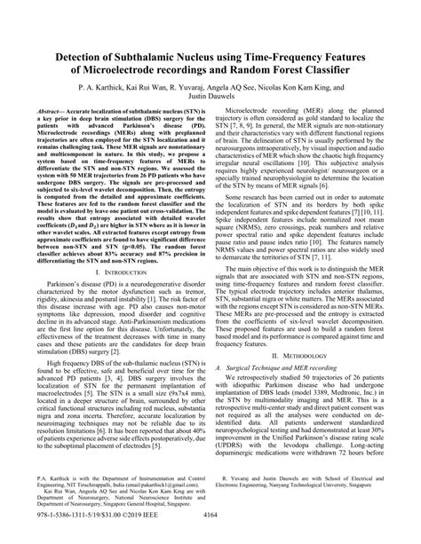 Pdf Detection Of Subthalamic Nucleus Using Time Frequency Features Of