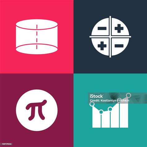 팝 아트 그래프 일정 차트 다이어그램 Pi 기호 Xyz 좌표계 및 기하학적 그림 실린더 아이콘을 설정합니다 벡터 0명에 대한