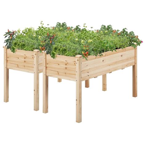 2pcs Raised Garden Bed 48x24x30in Elevated Wooden Horticulture Planter