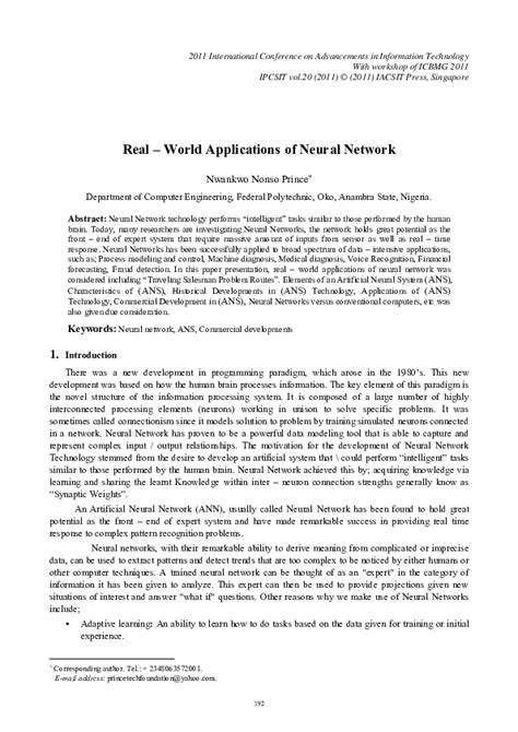 Pdf Real World Applications Of Neural Network
