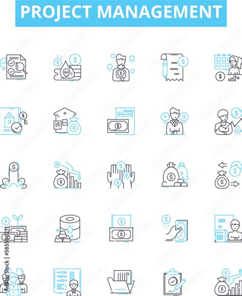 Project Management Vector Line Icons Set Planning Managing Scheduling Tracking Organizing