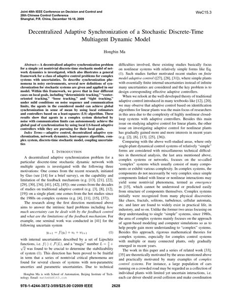 Pdf Decentralized Adaptive Synchronization Of A Stochastic Discrete Time Multiagent Dynamic Model