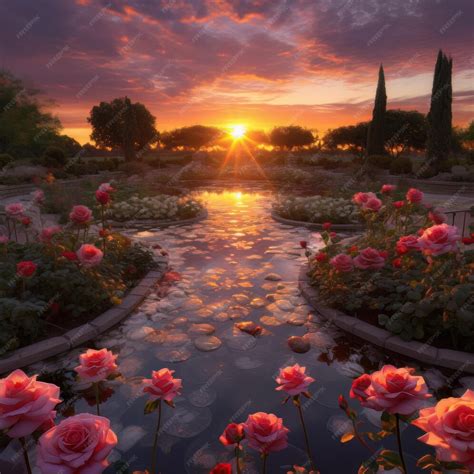 Premium Photo Sunset In The Rose Garden