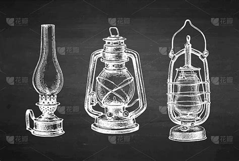 煤油灯的粉笔素描。