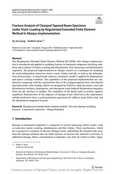 Fracture Analysis Of Clamped Tapered Beam Specimen Under Static Loading By Regularized Extended