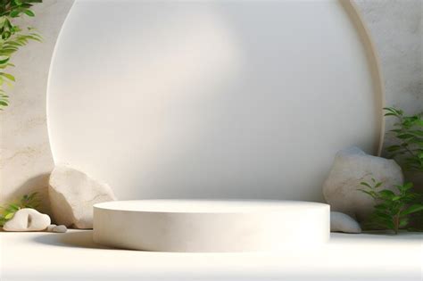 디스플레이용 석재 연단 바위 플랫폼 3d 최소 제품 디스플레이 프리젠테이션 화장품 브랜딩 빈 무대 쇼케이스 아이덴티티 및 포장 디자인 Ai 생성 프리미엄 사진