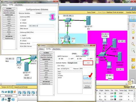 C Packet Tracer Configuración de servidores DNS DHCP EMAIL FTP