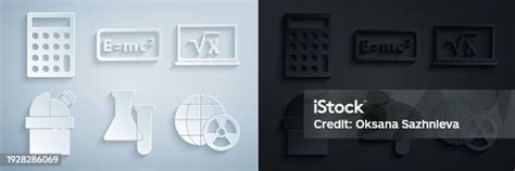 테스트 튜브와 플라스크 X 글리프의 제곱근 천문대 행성 지구 복사 방정식 솔루션 및 계산기 아이콘을 설정합니다 벡터 0명에 대한 스톡 벡터 아트 및 기타 이미지 Istock