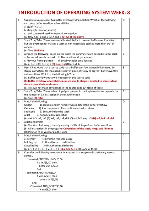 Ios W8 Introduction Of Operating System Week 8 Suppose A Source Code Has Buffer Overflow