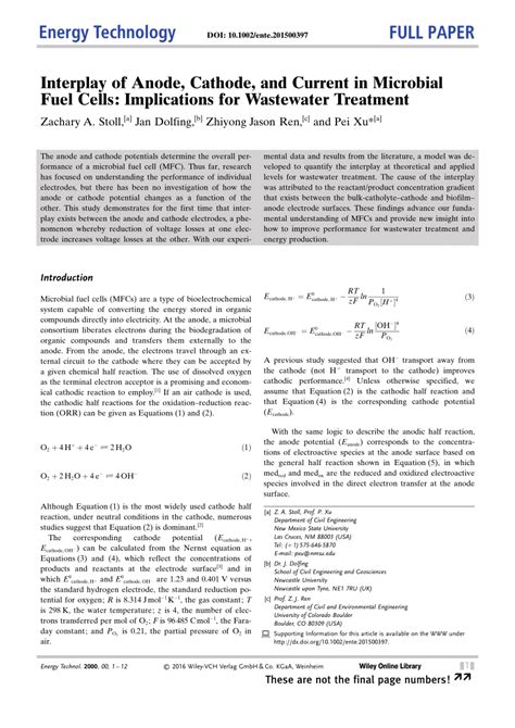 Pdf Interplay Of Anode Cathode And Current In Microbial Fuel Cells Implications For