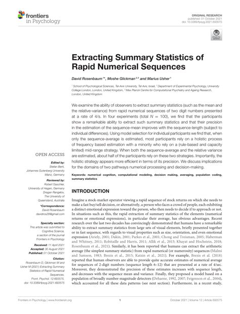 Pdf Extracting Summary Statistics Of Rapid Numerical Sequences