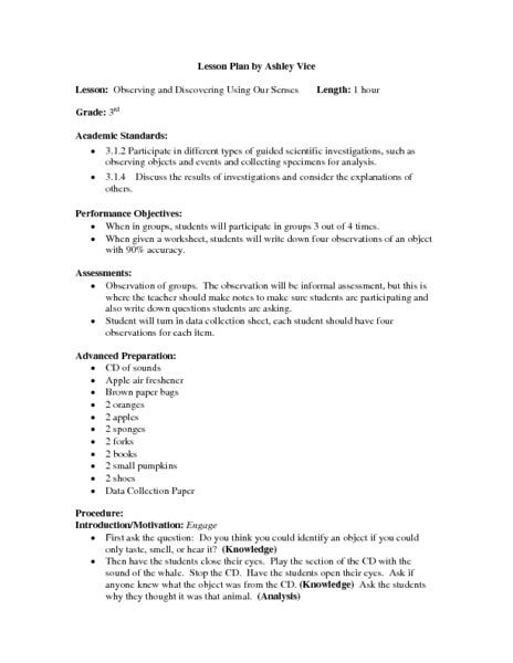 observing and discovering using our senses lesson plan for 3rd grade lesson planet