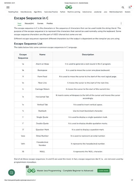 escape sequence pdf