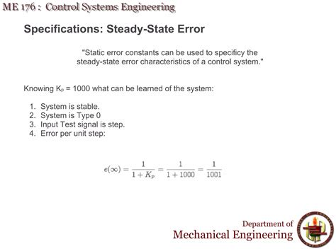 Lecture 12 Me 176 6 Steady State Error Pdf Physics Science