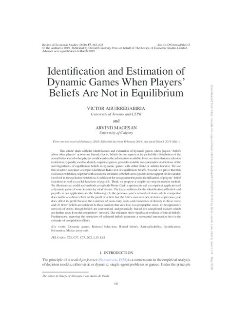 Pdf Identification And Estimation Of Dynamic Games When Players Beliefs Are Not In Equilibrium