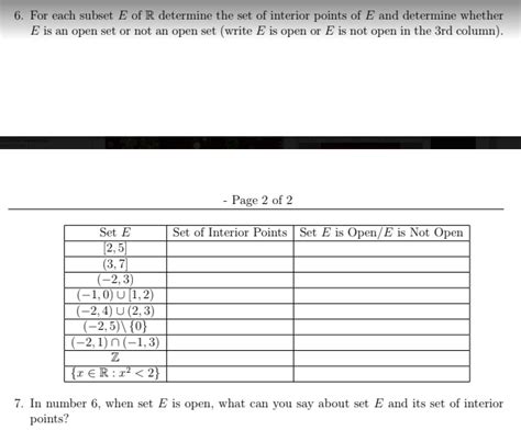 solved for each subset e of r determine the set of interior points of